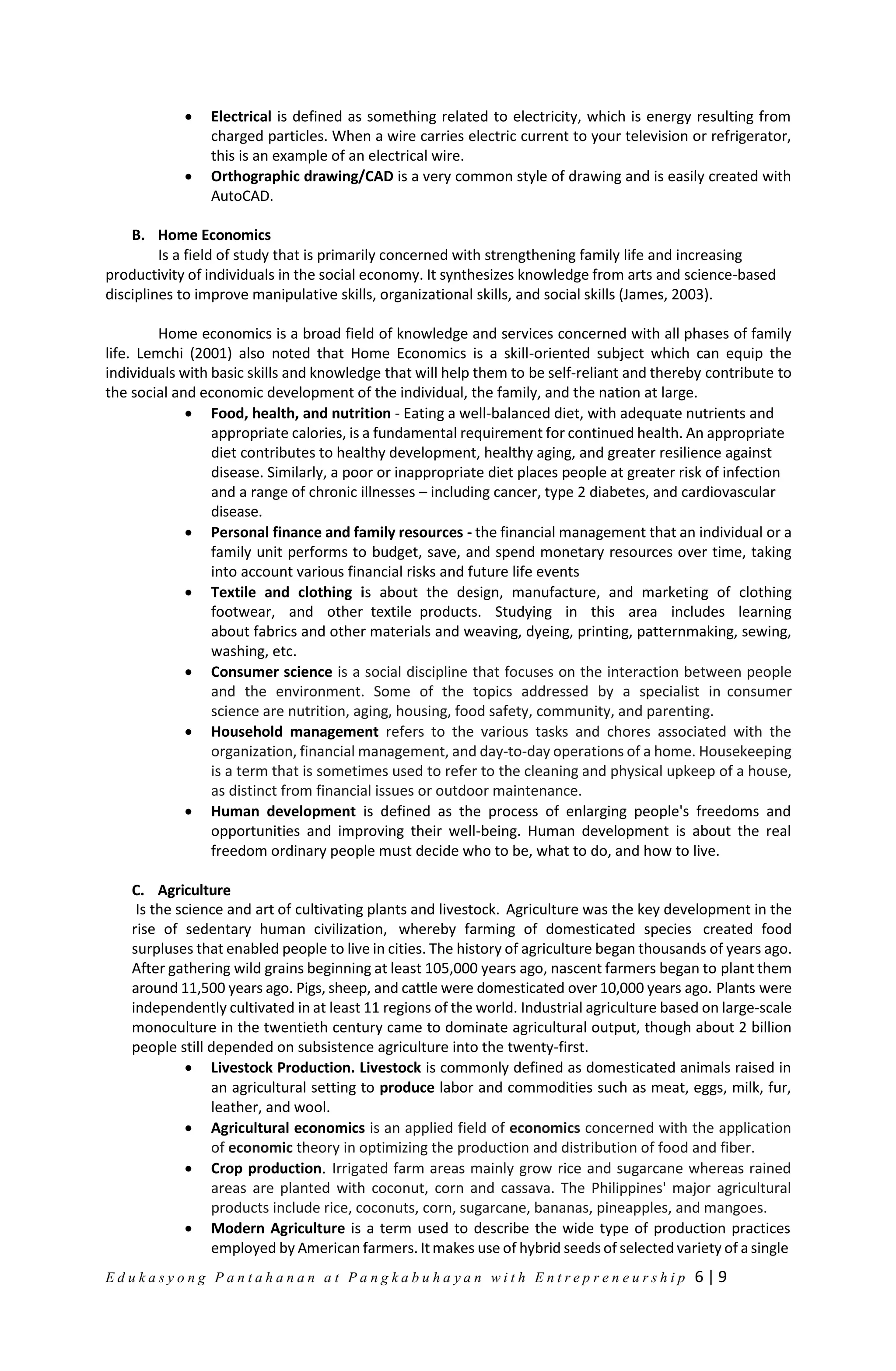 Edukasyong Pantahanan at Pangkabuhayan Module Week 1 to 2 | DOCX