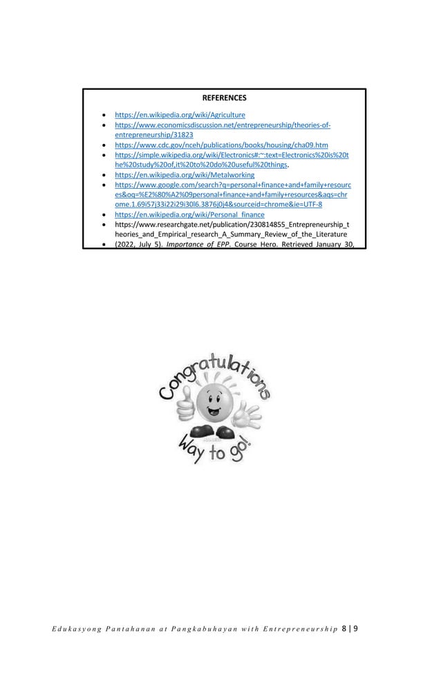 Edukasyong Pantahanan at Pangkabuhayan Module Week 1 to 2 | DOCX