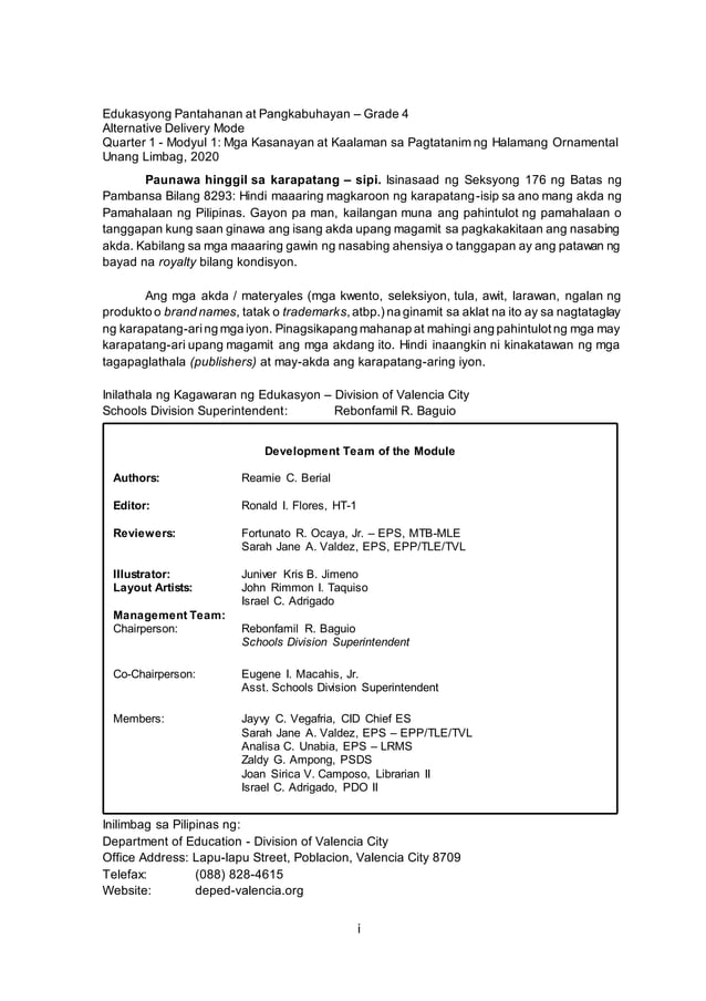 EPP4_Q1_Mod1_Mga Kasanayan at Kaalaman sa Pagtatanim ng Halamang Ornamental _Version 3.docx