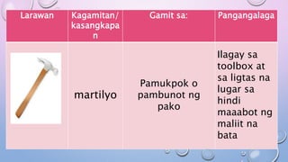 EPP 5 HE - Mga Kagamitan at Kasangkapan sa Pagsasaayos | PPTX