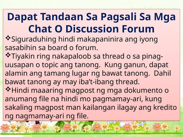 EPP 5 ICT Mga Panuntunan Sa Pagsali Sa Discussion Forum at Chat.pptx