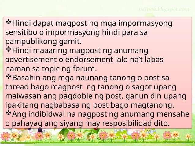 EPP 5 ICT Mga Panuntunan Sa Pagsali Sa Discussion Forum at Chat.pptx