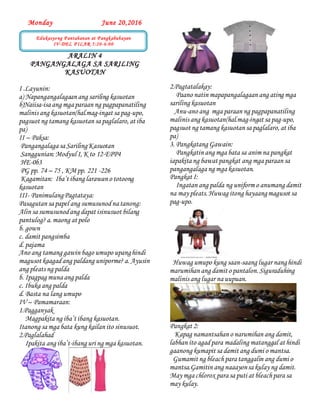 Epp aralin 5 8 pangangalaga ng kasuotan | DOCX