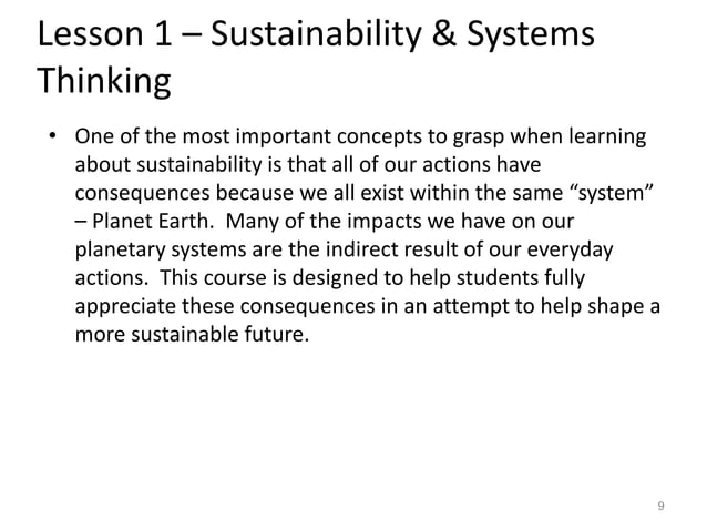 Lesson 1: Course Introduction / Sustainability & Systems Thinking | PDF