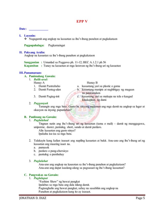 Epp v 1 st grading period | DOCX