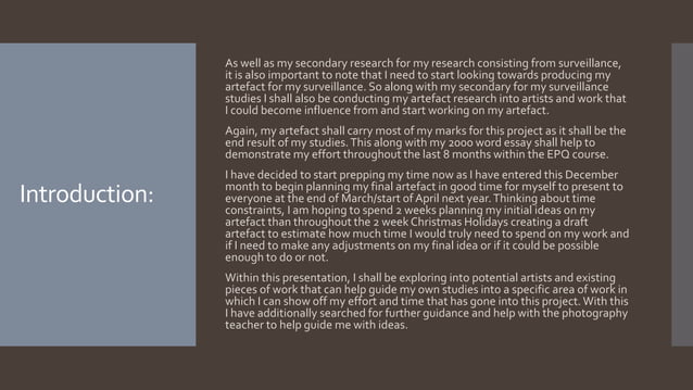 Epq artefact research | PPT