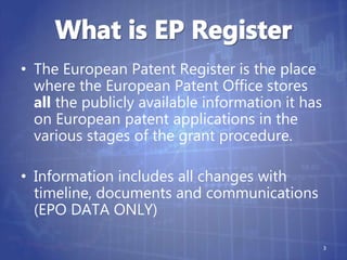Ep register for patent data analisys | PPT