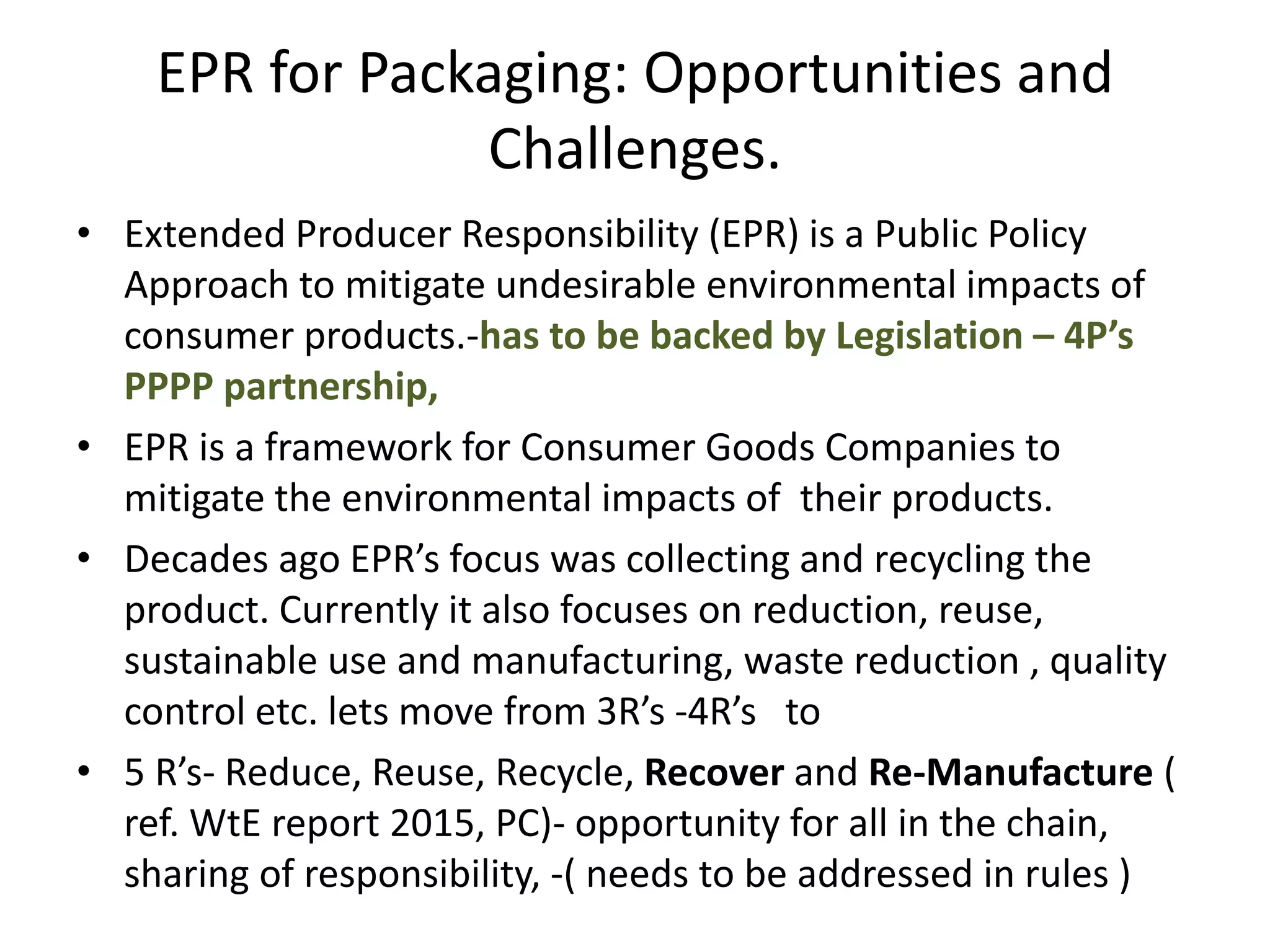EPR for Packaging Opportunities and Challenges | PDF