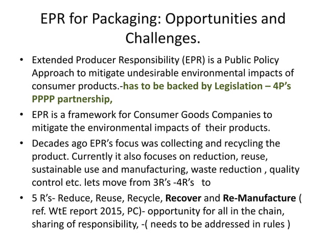 EPR for Packaging Opportunities and Challenges | PPT