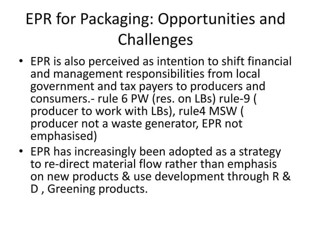 EPR for Packaging Opportunities and Challenges | PPT | Free Download