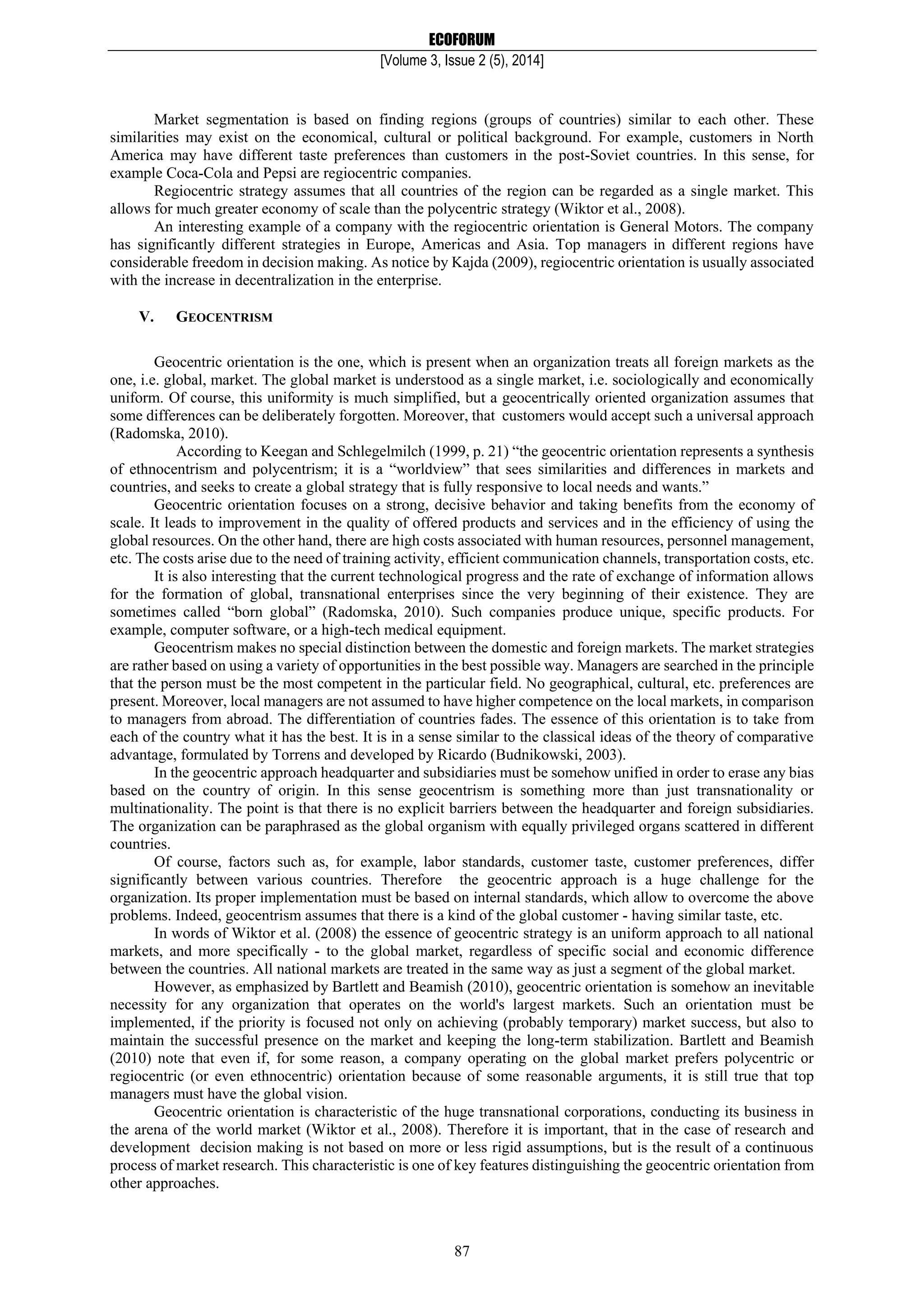 Ethnocentric, polycentric, regiocentric, geocentric model (EPRG) or EPG Model | PDF