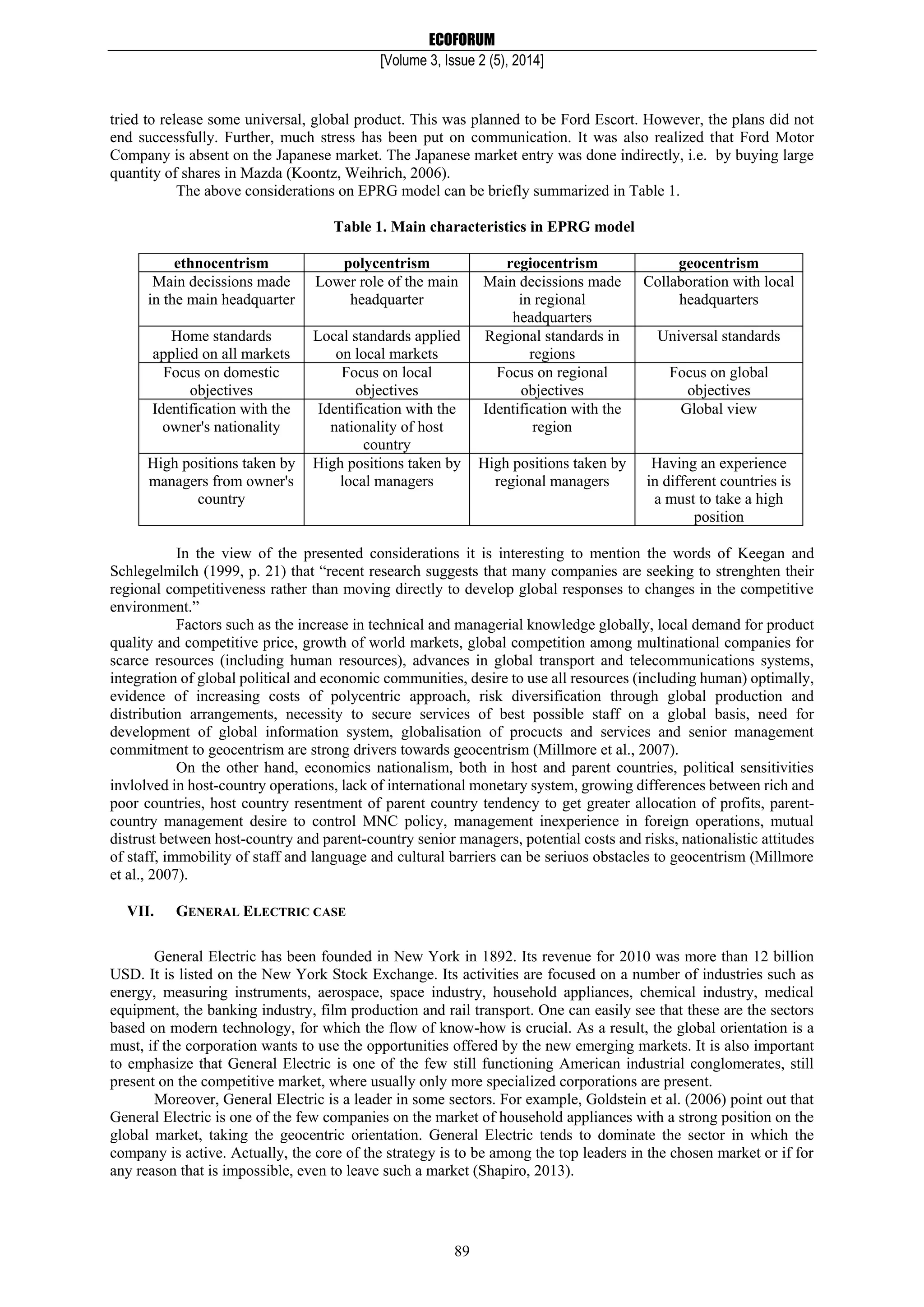 Ethnocentric, polycentric, regiocentric, geocentric model (EPRG) or EPG ...