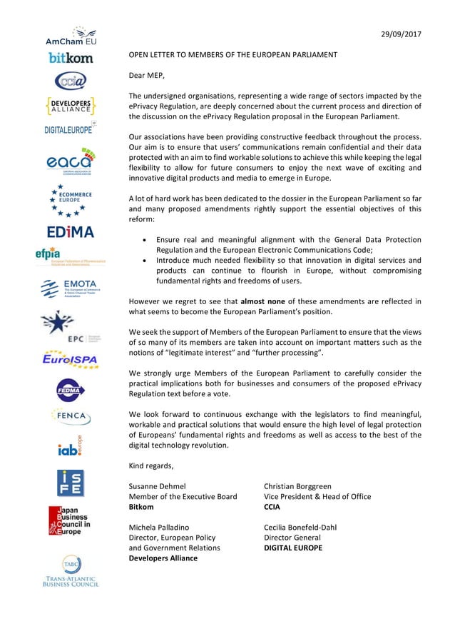 Industry Coalition for Data Protection writes letter to MEPs on ...