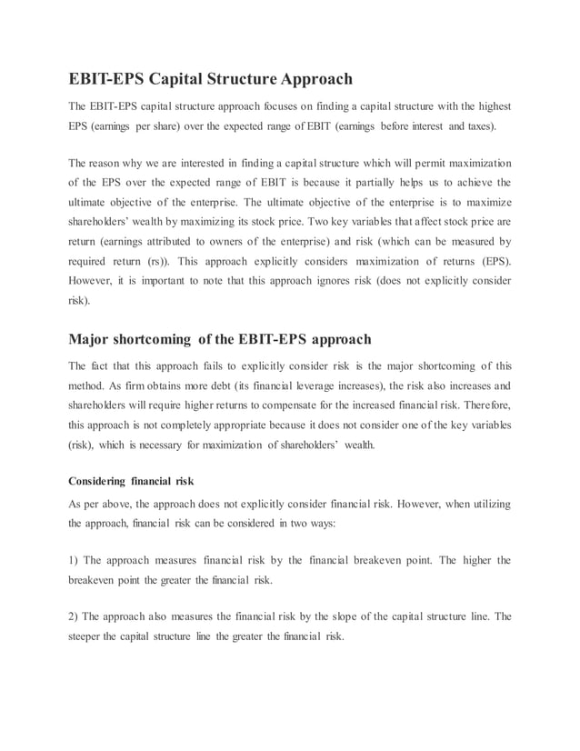 Eps ebit approach note | DOCX | Stocks and Bonds | Personal Investing