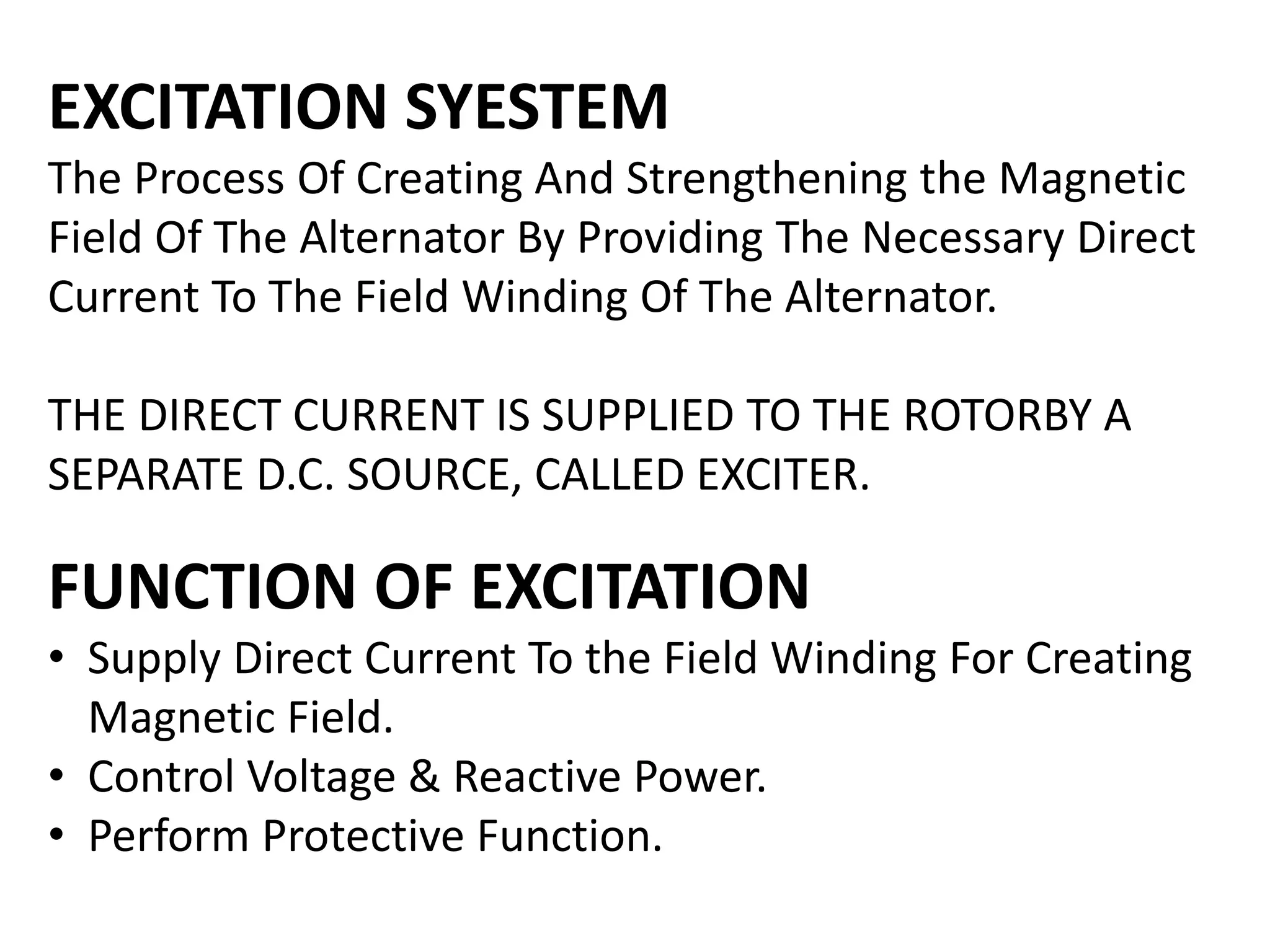 study of different types of excitation system for alternator | PPTX