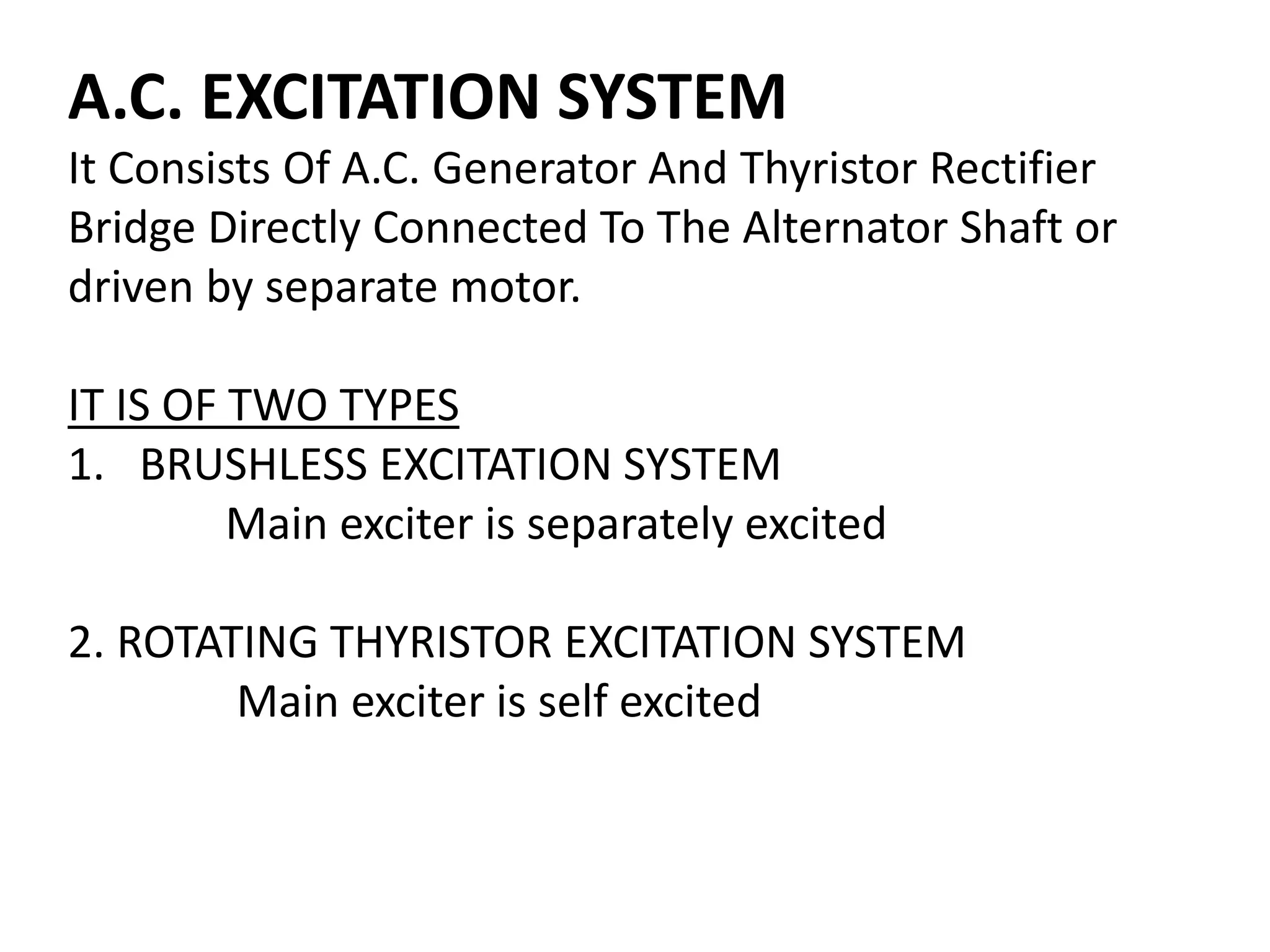 study of different types of excitation system for alternator | PPTX