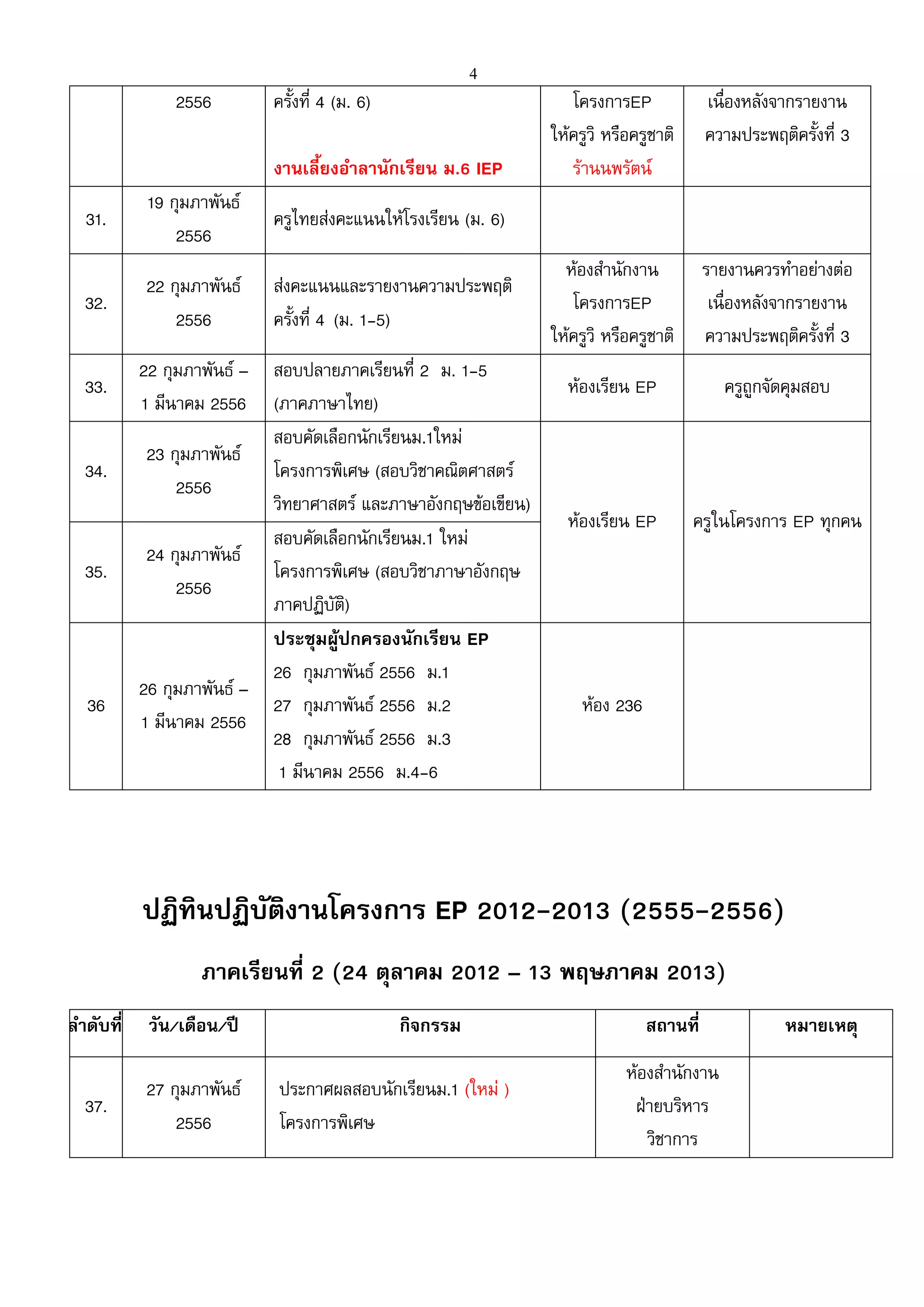 Ep school calendar 2012 13(แก้ใหม่ล่าสุดไทย แล้วแก้อีก) | PDF
