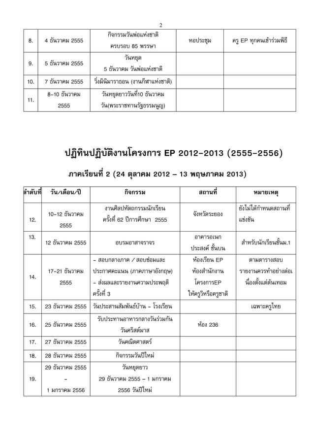 Ep school calendar 2012 13(แก้ใหม่ล่าสุดไทย แล้วแก้อีก) | PDF