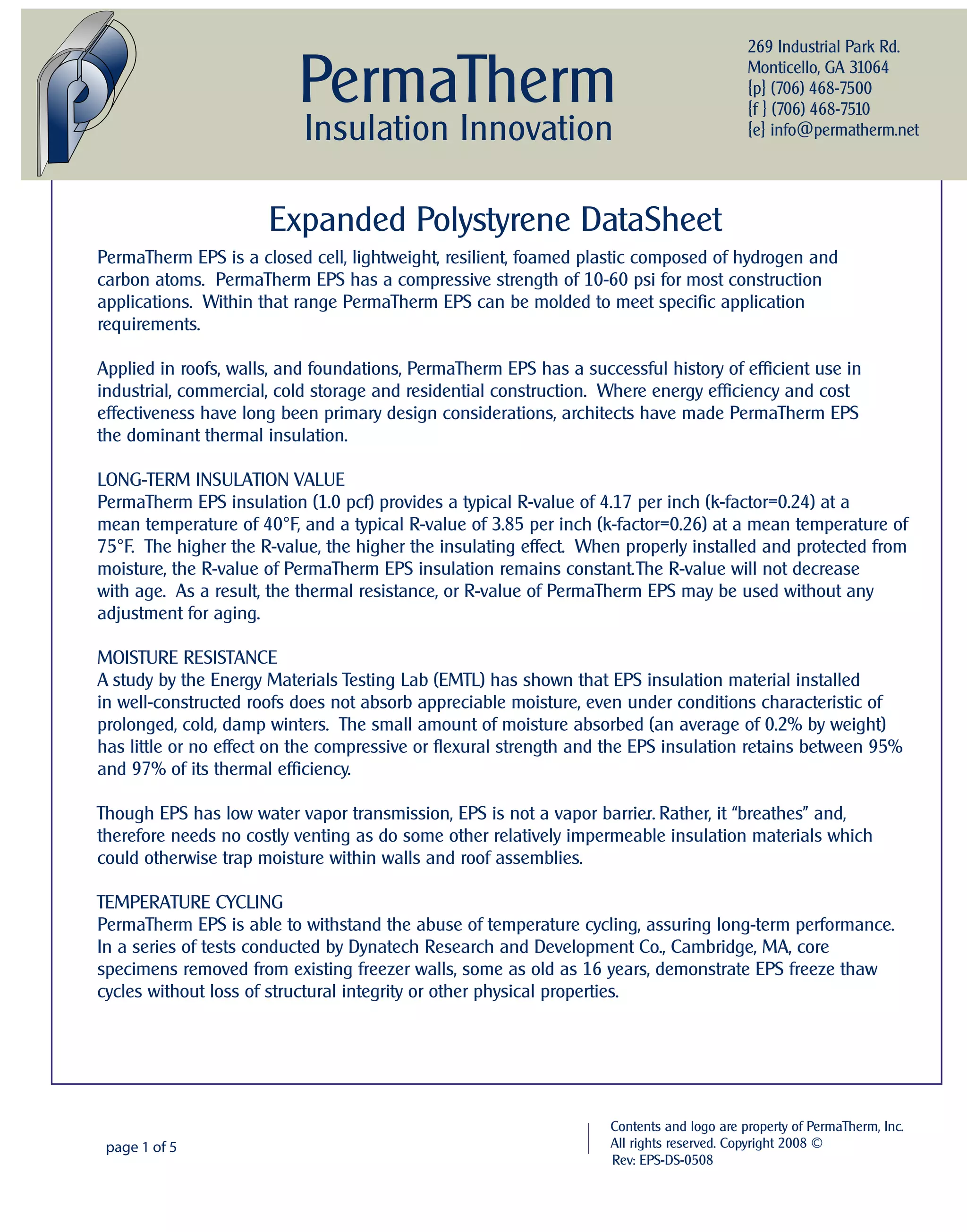 PermaTherm Expanded Polystyrene DataSheet | PDF