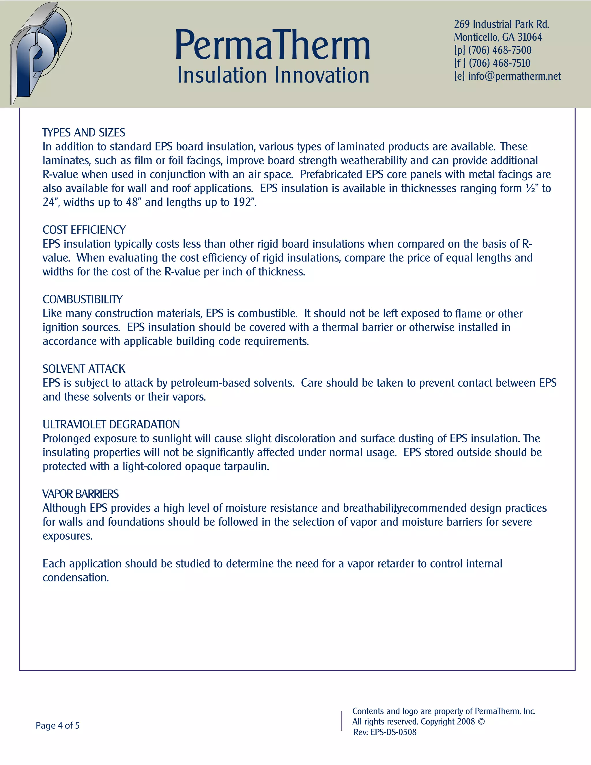 PermaTherm Expanded Polystyrene DataSheet | PDF