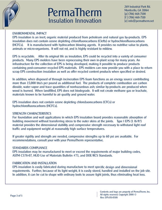 PermaTherm Expanded Polystyrene DataSheet | PDF