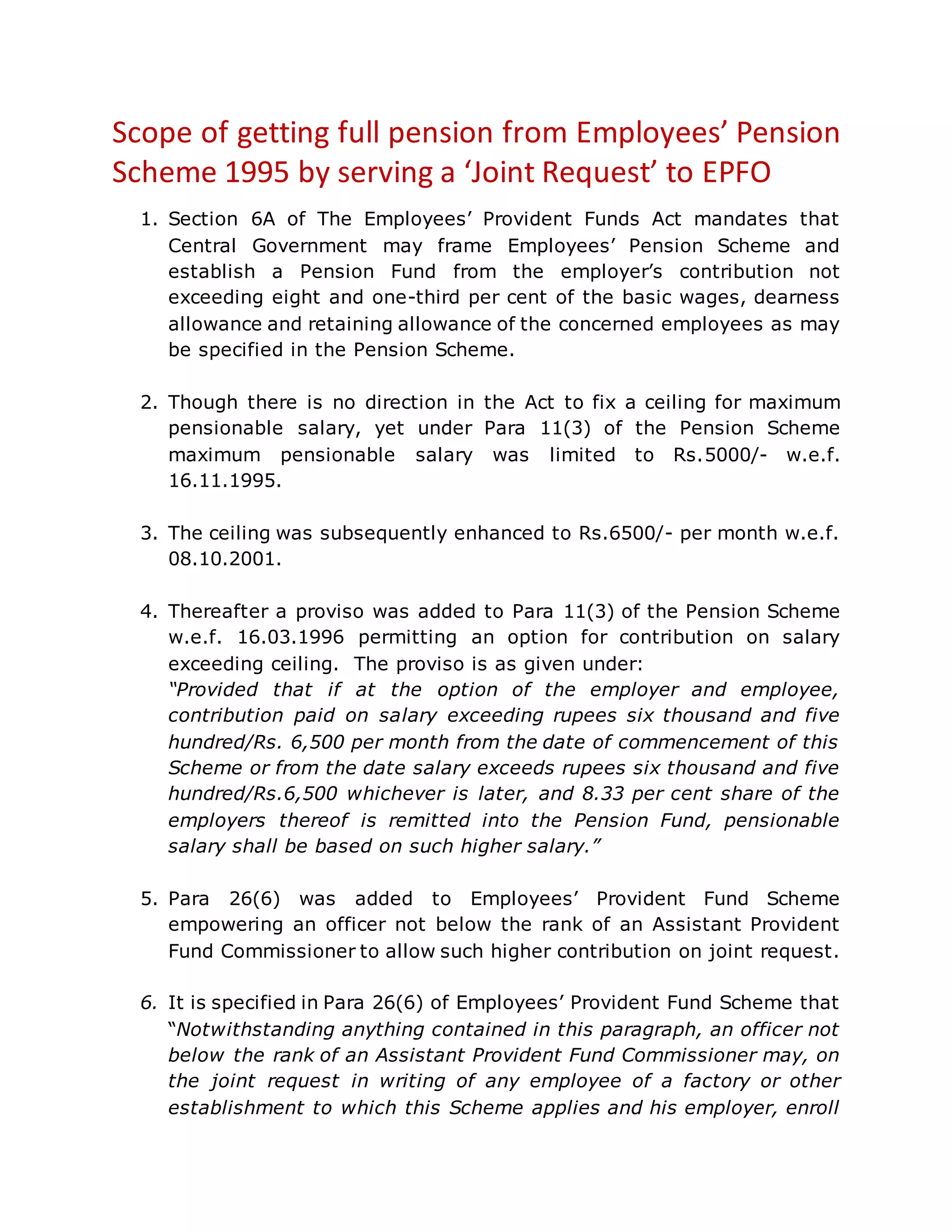 How you can get a higher pension from EPFO beyond ceiling limit? | DOCX