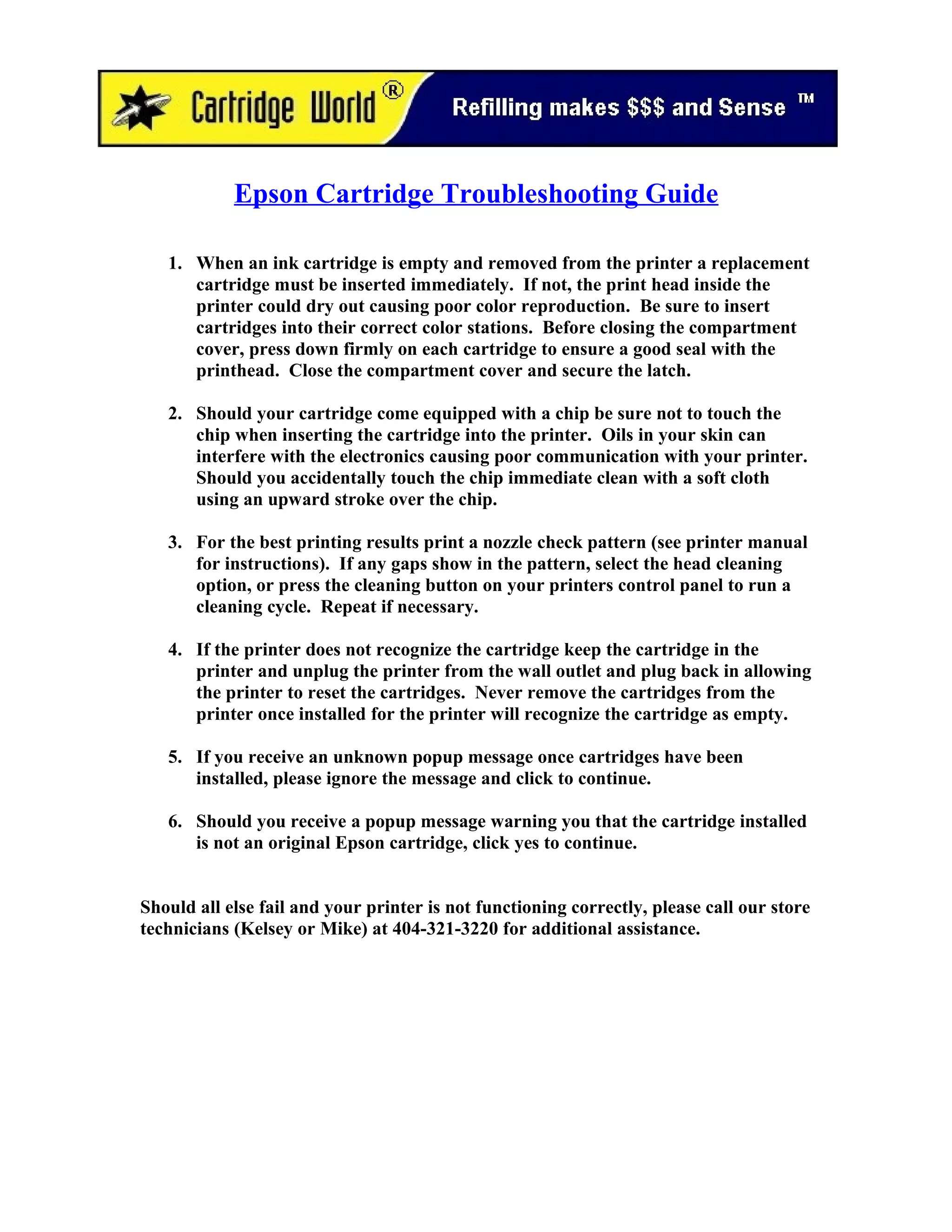Epson cartridge troubleshooting guide 9 17-06 | DOC