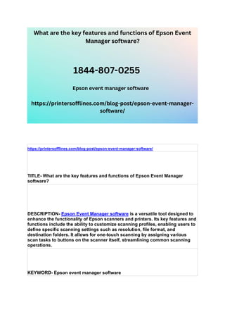 What are the key features and functions of Epson Event Manager software ...
