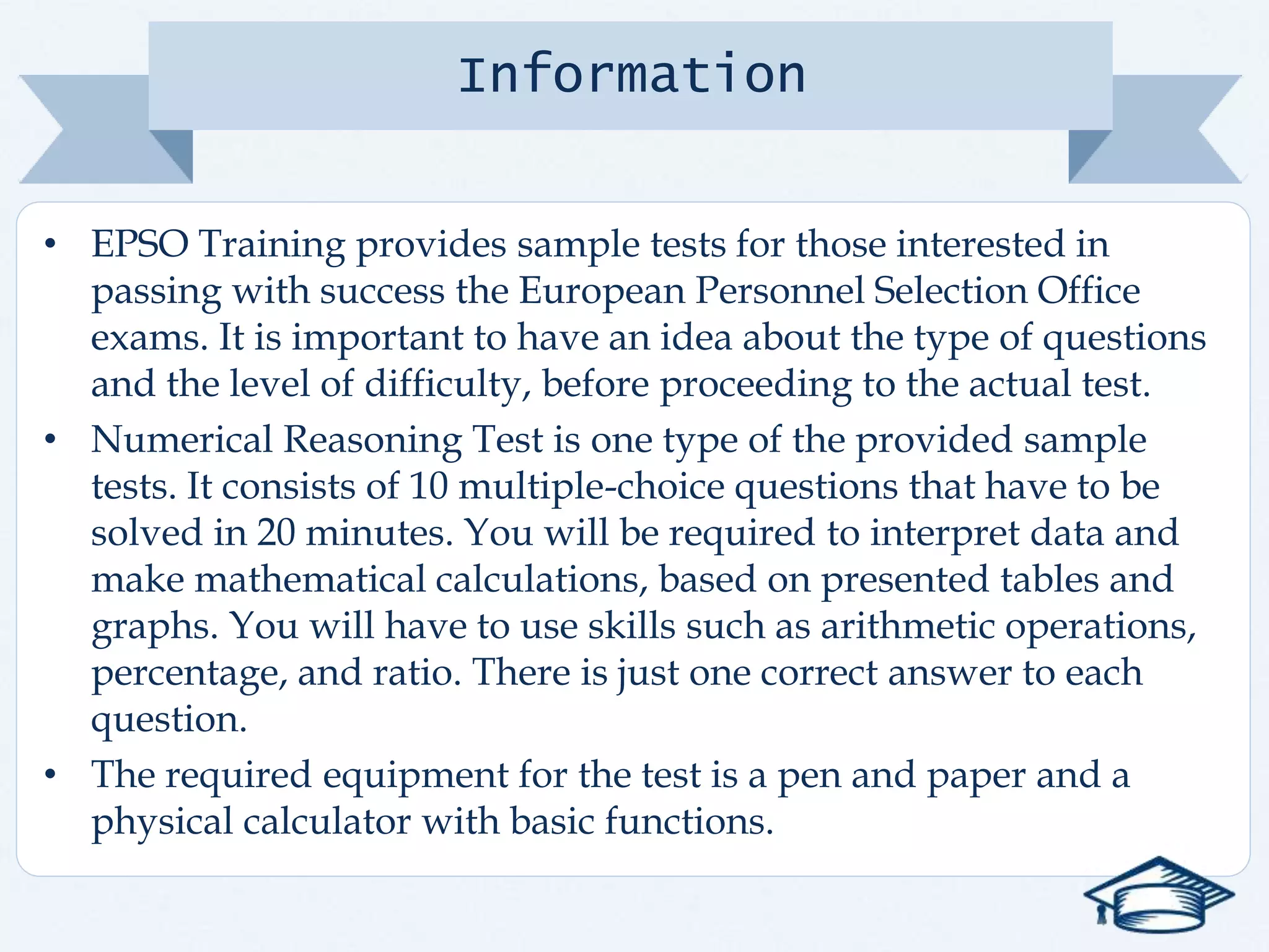 Epso numerical reasoning sample tests | PPTX