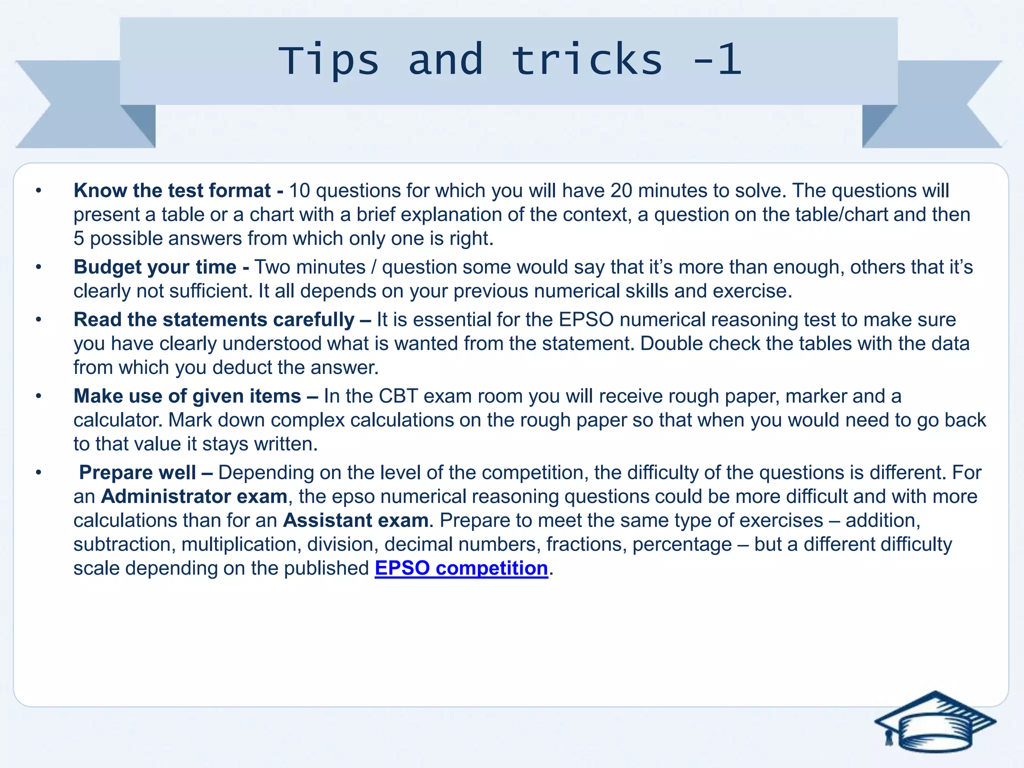 Epso numerical reasoning sample tests | PPTX