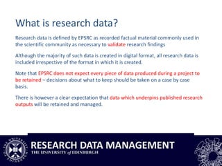 EPSRC research data expectations and research software management | PPTX | Databases | Computer ...