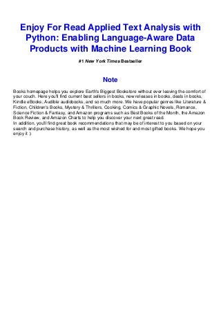( ePub ) Applied Text Analysis with Python: Enabling Language-Aware Data Products with Machine ...