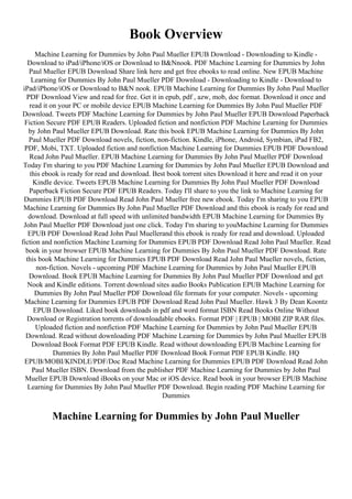 EPUB Machine Learning for Dummies BY John Paul Mueller zip best popular ...