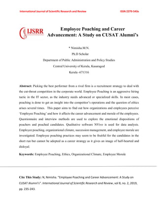 Employee Poaching and Career Advancement: A Study on CUSAT Alumni’s | PDF