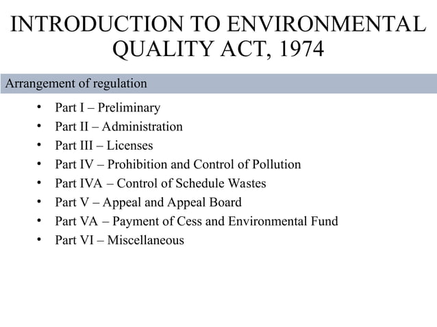 Environment Quality Act slide in power point ppt | PPT | Indoor ...