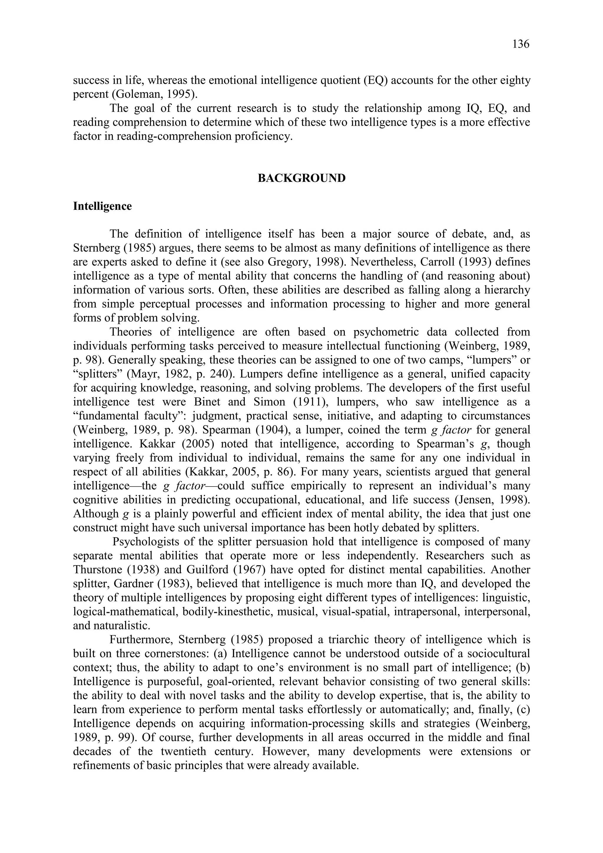 The Correlation of IQ and Emotional Intelligence with Reading Comprehension | PDF