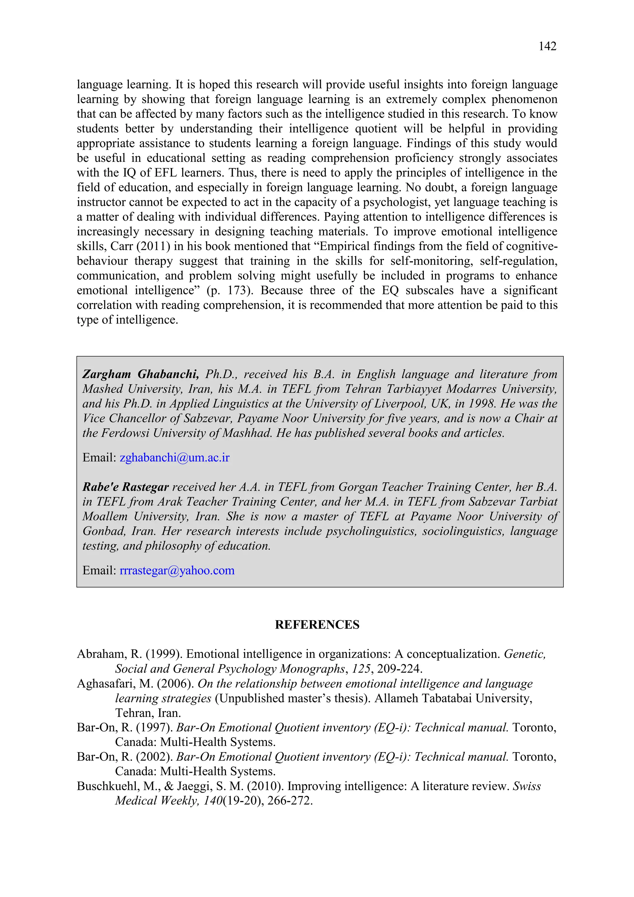 The Correlation of IQ and Emotional Intelligence with Reading ...