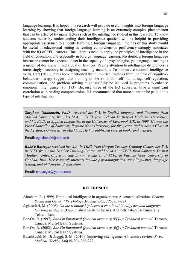 The Correlation of IQ and Emotional Intelligence with Reading Comprehension | PDF