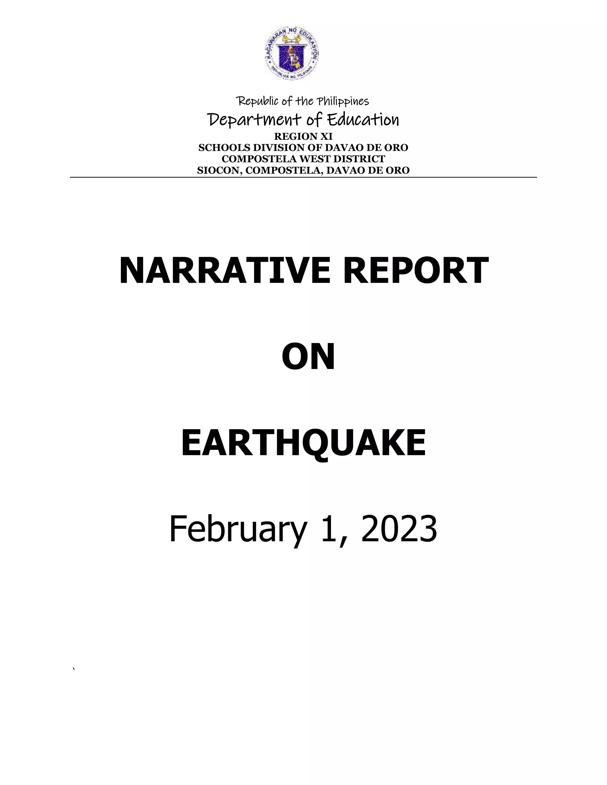 narrative report on earthquake | DOCX