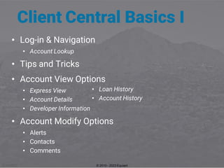 EQ Generic Training 2 Client Central Basics I | PPT