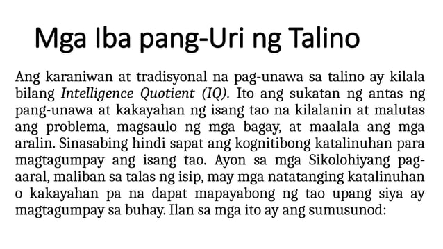 Mga Iba't-ibang uri ng Talino EsP 7.pptx