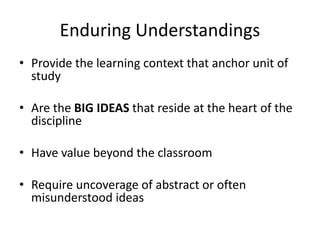 Unit Design: Big Ideas EQs & EUs | PPT