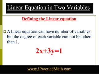 Linear Equation in Two Variables | PPT
