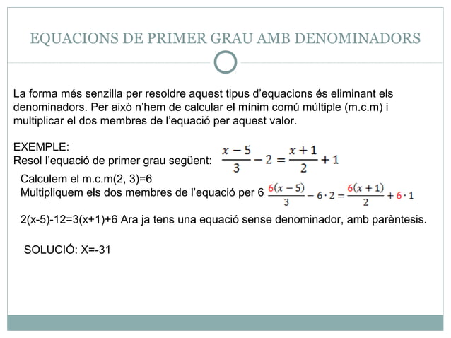 Equacions de primer grau | PPT