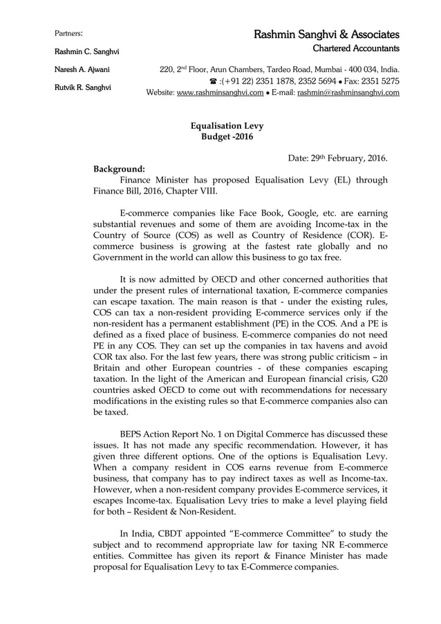 Equalisation Levy - Finance Bill 2016 | PDF
