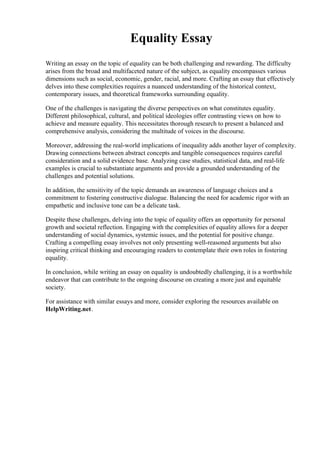 Equality Essay. Housatonic Community College | PDF