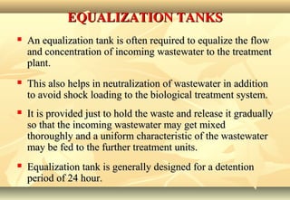 treatmernt of wastewaterEqualization basin and pumping station | PPT