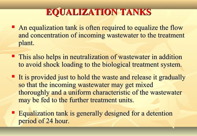 treatmernt of wastewaterEqualization basin and pumping station | PPT