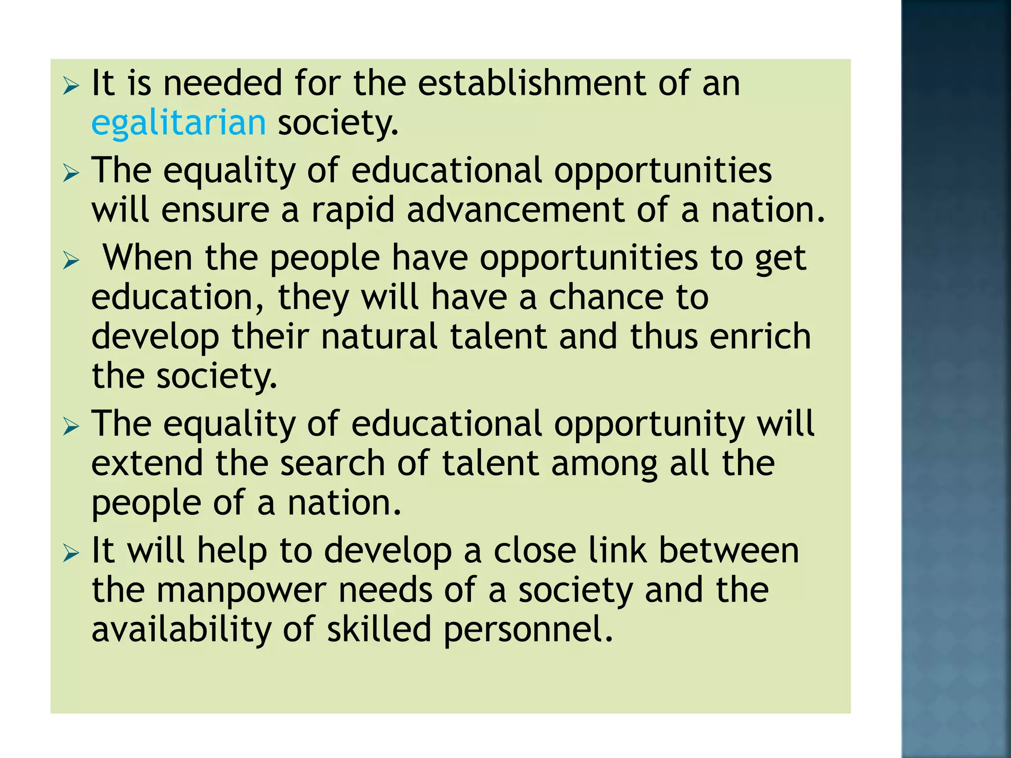 Sociology Equalization of educational oppurtunity | PPTX