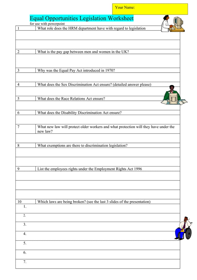 Equal Opportunities Legislation Worksheet | DOC